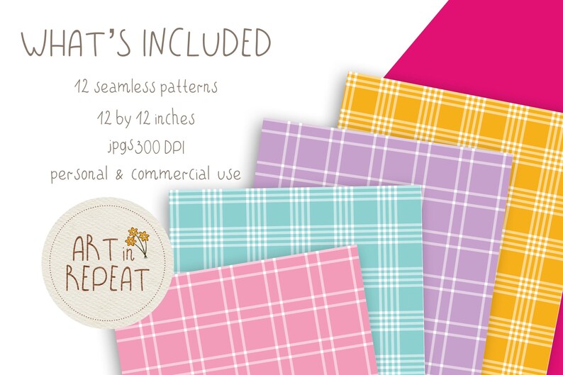 Summer Brights Plaid Gingham Digital Paper | Seamless Patterns (12x12 ...