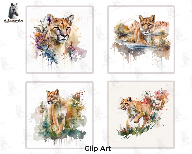 Pumas Animal Watercolor Clipart Nursery Art Paper Craft 20 - Etsy