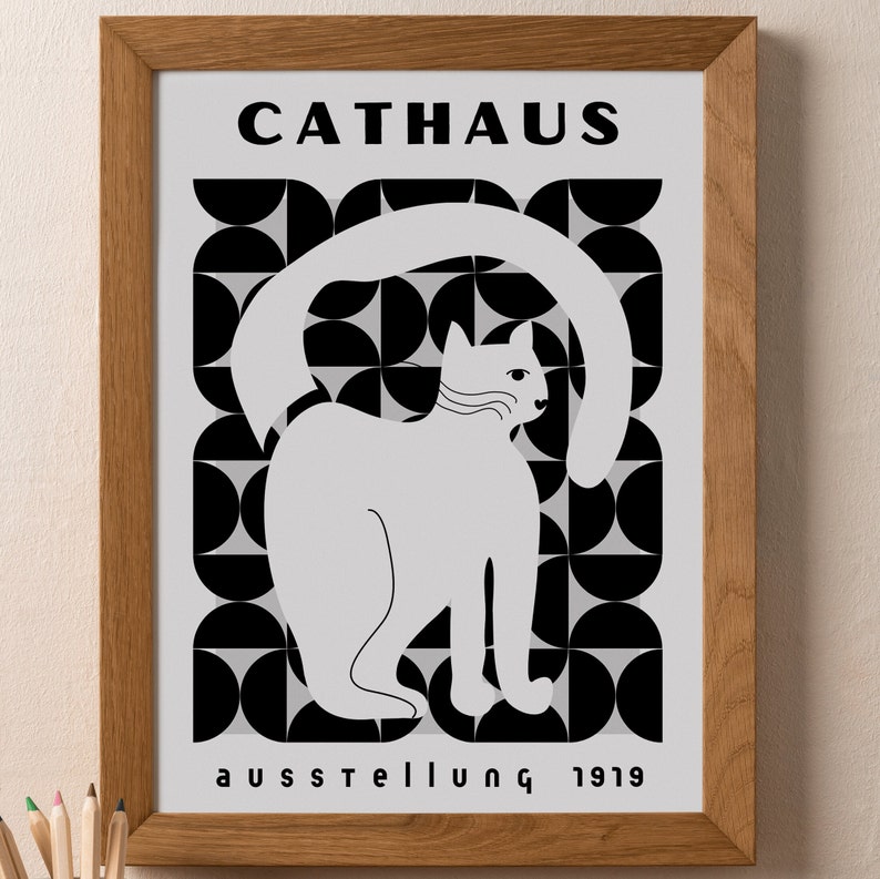 Bauhaus Poster, Bauhaus Cat Version Print, Bauhaus Wall Art, Black ...