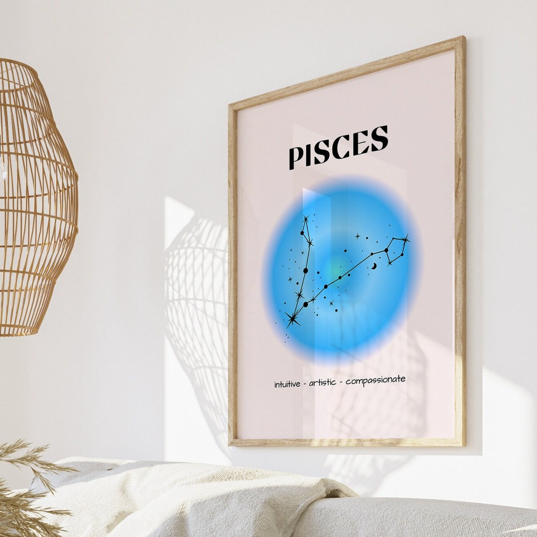 Pisces Star Sign Printable Wall Art, Pisces Zodiac Print, Astrology ...