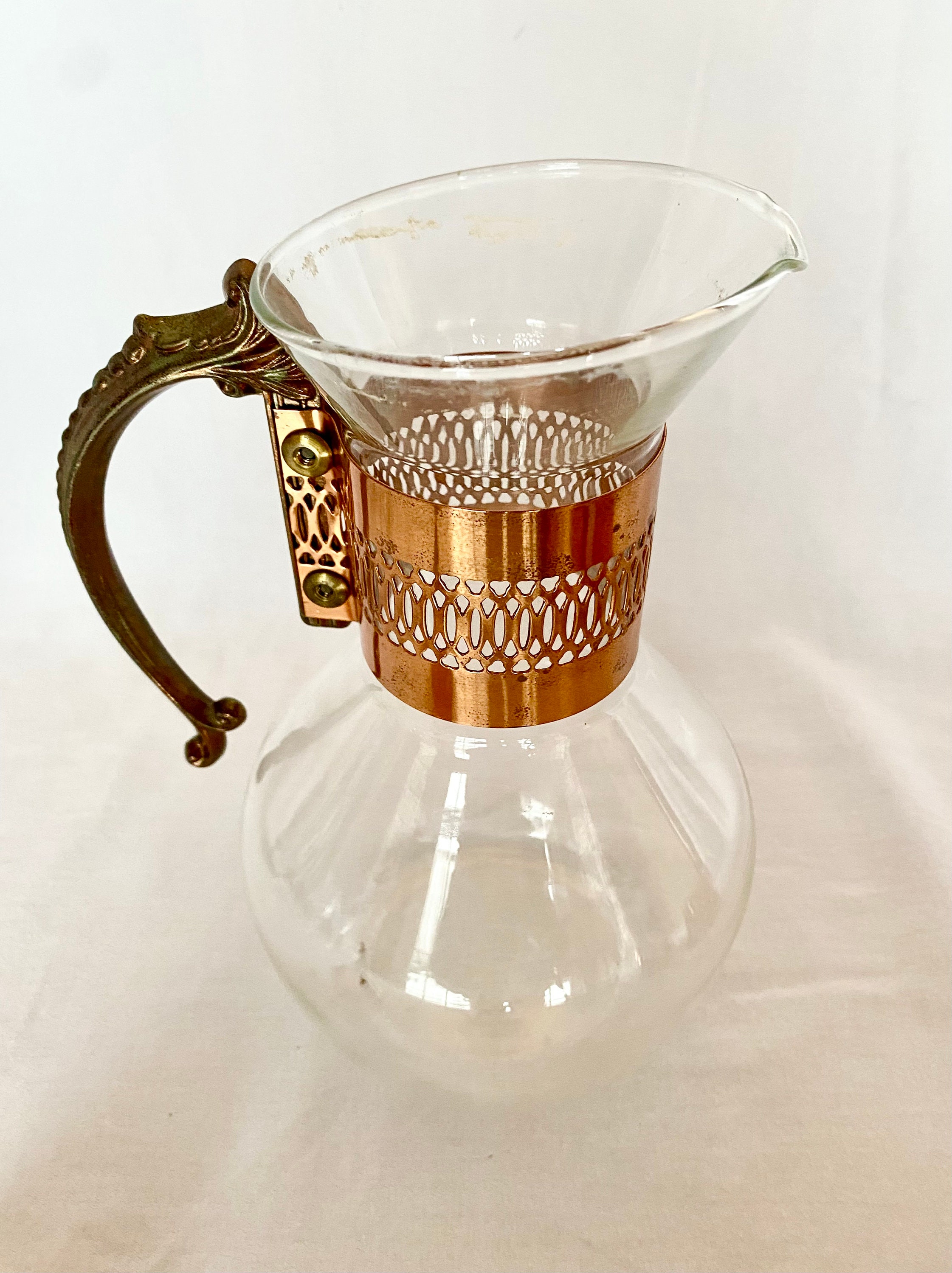 Vintage Copper Coffee Carafe With Warmer Stand and Brass Ornate Handle ...