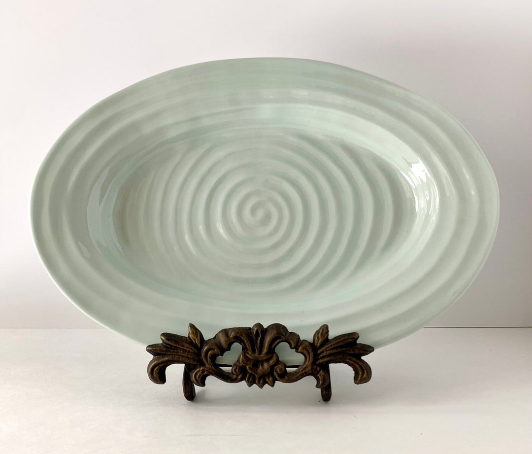 Turquoise Blue Oval Textured Dish, Light Blue Swirl Pattern Plate ...