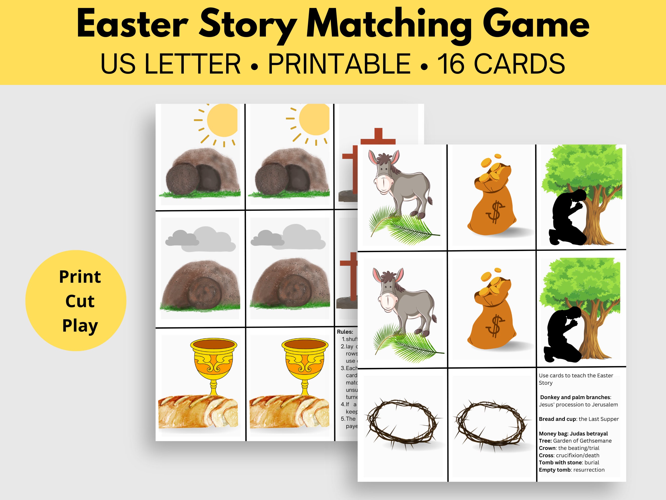 Printable Easter Story Matching Card Game - Etsy