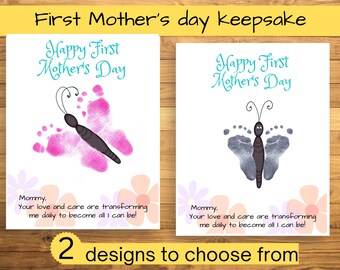 First Mother's Day Baby Footprint Butterfly Craft Keepsake, Printable ...