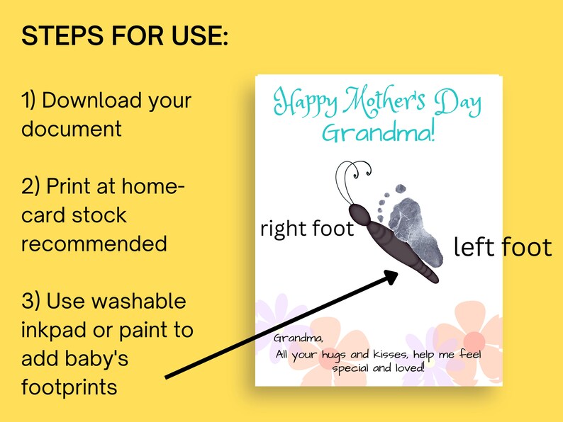 Grandma Mother's Day Butterfly Footprint Card - Etsy