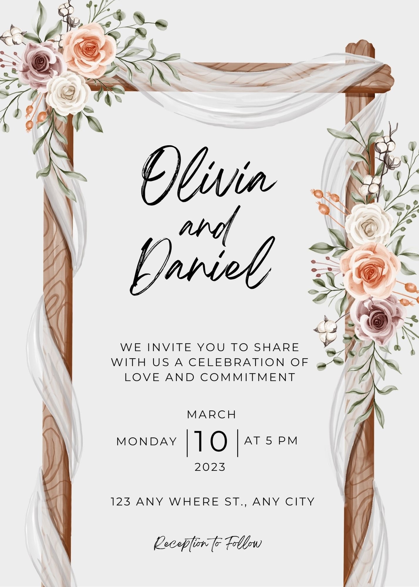 Luxury Wedding Invitation With Flowers and Customizable Design - Etsy