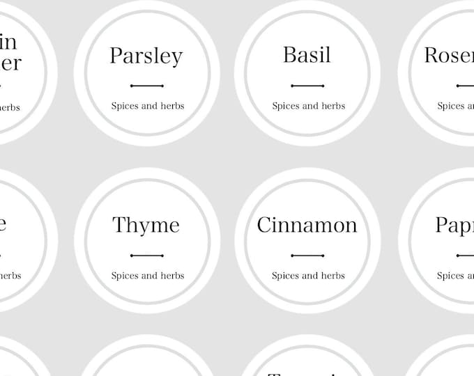 Circle Minimalistic Spices and Herbs Vinyl Sticker - Adhesive Labels ...