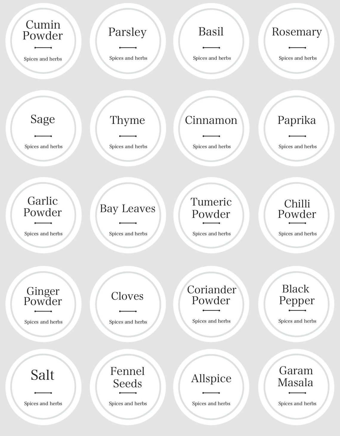 Circle Minimalistic Spices and Herbs Vinyl Sticker - Adhesive Labels ...