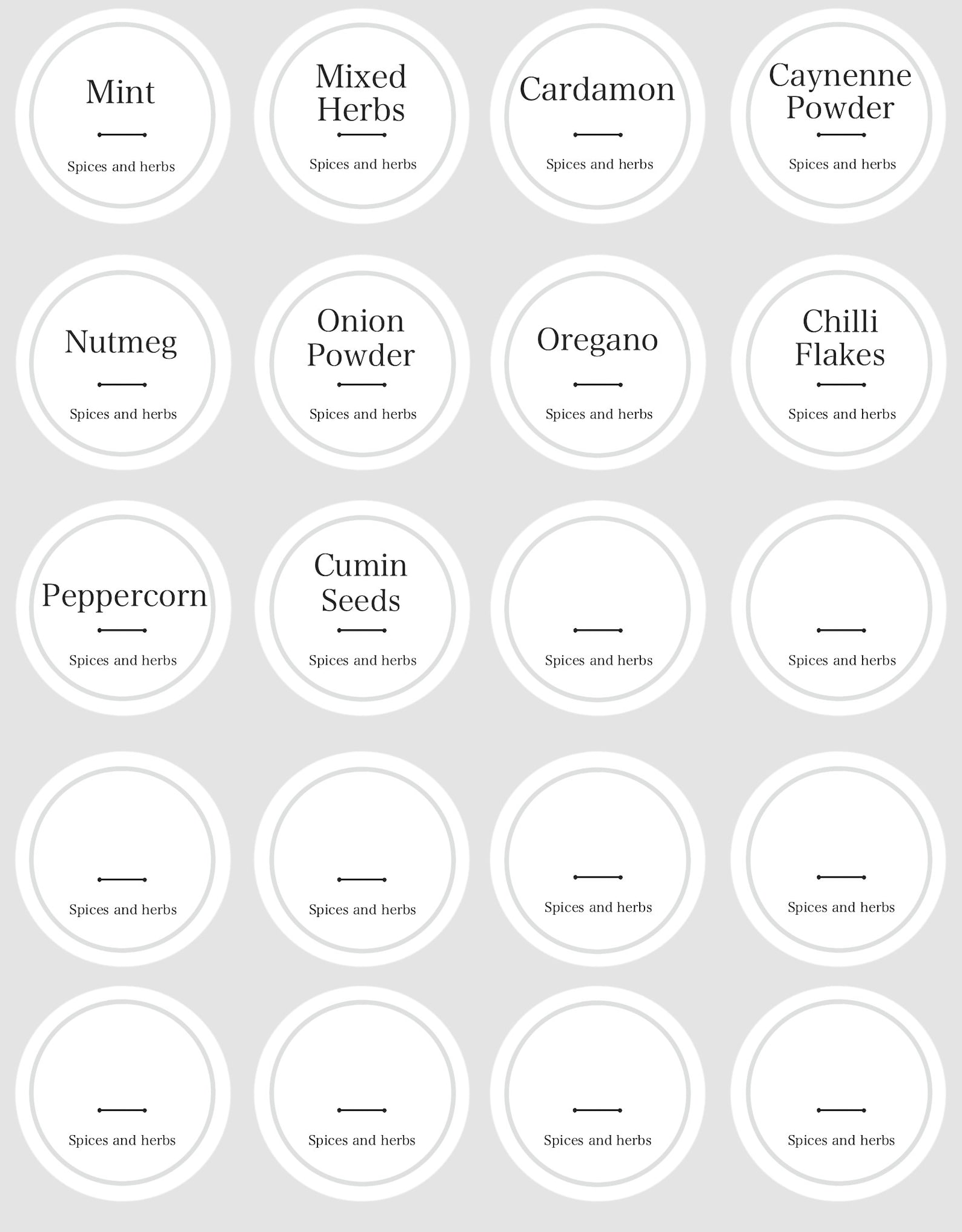 Circle Minimalistic Spices and Herbs Vinyl Sticker - Adhesive Labels ...