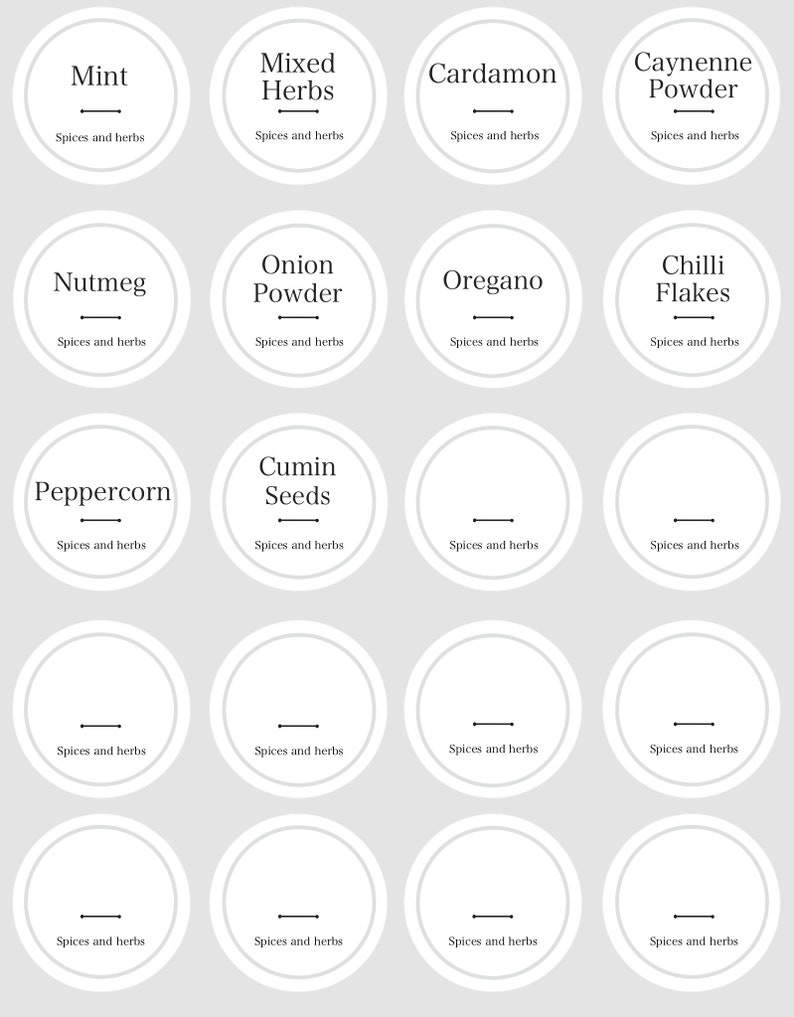 Circle Minimalistic Spices and Herbs Vinyl Sticker - Adhesive Labels ...