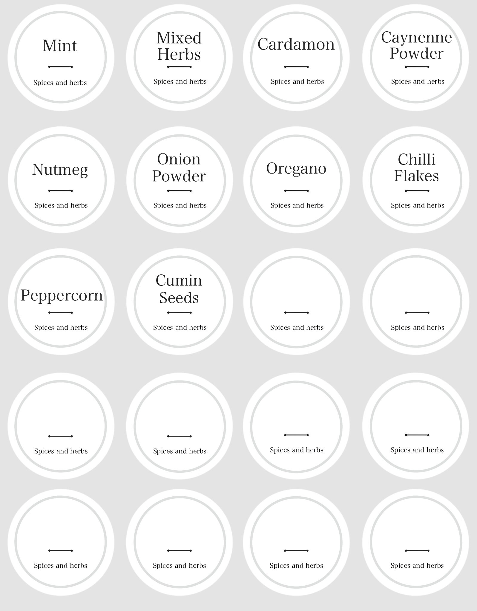 Circle Minimalistic Spices and Herbs Vinyl Sticker - Adhesive Labels ...