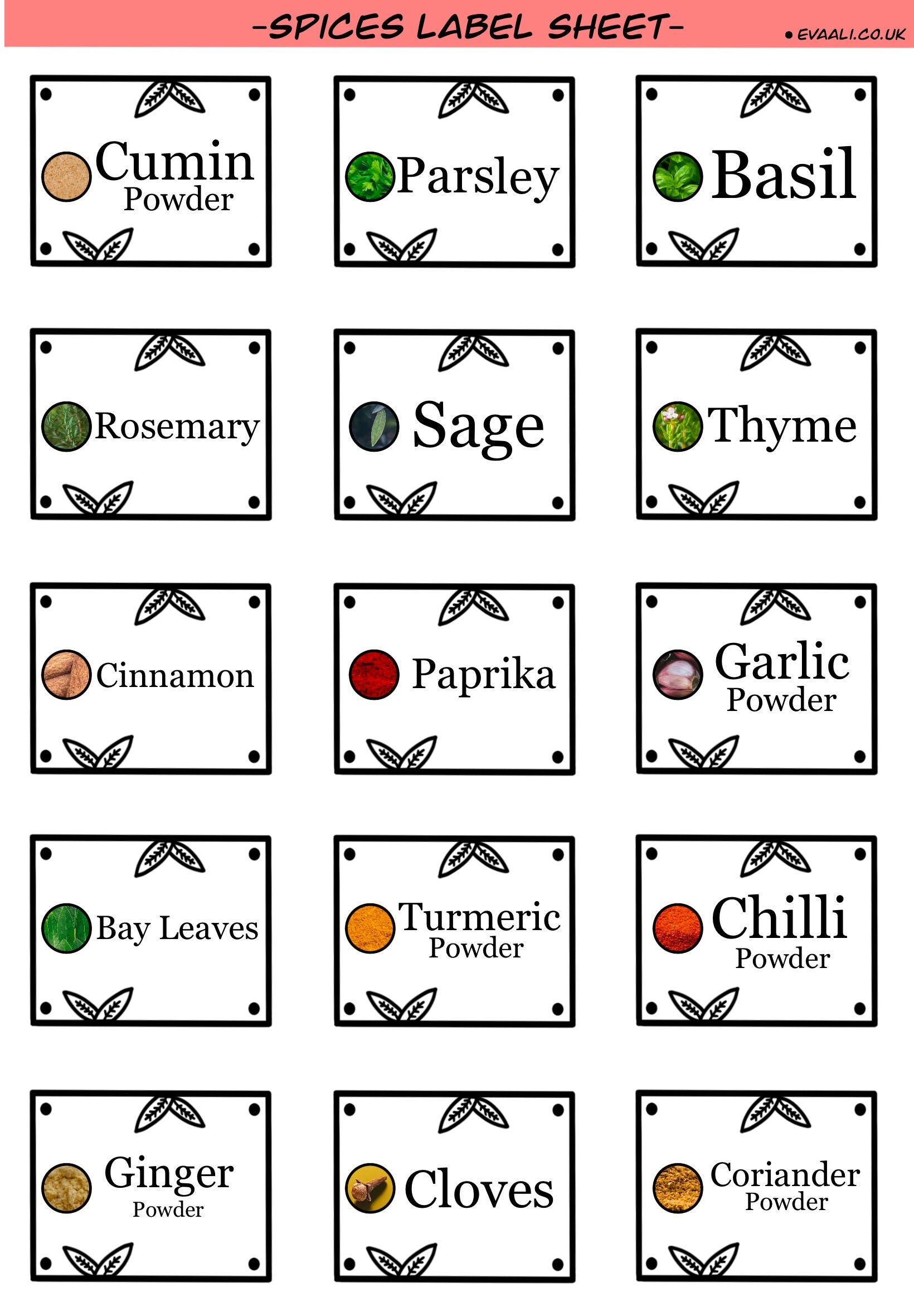Spices and Herbs Vinyl Sticker Adhesive Labels - Spices Label - 15 ...