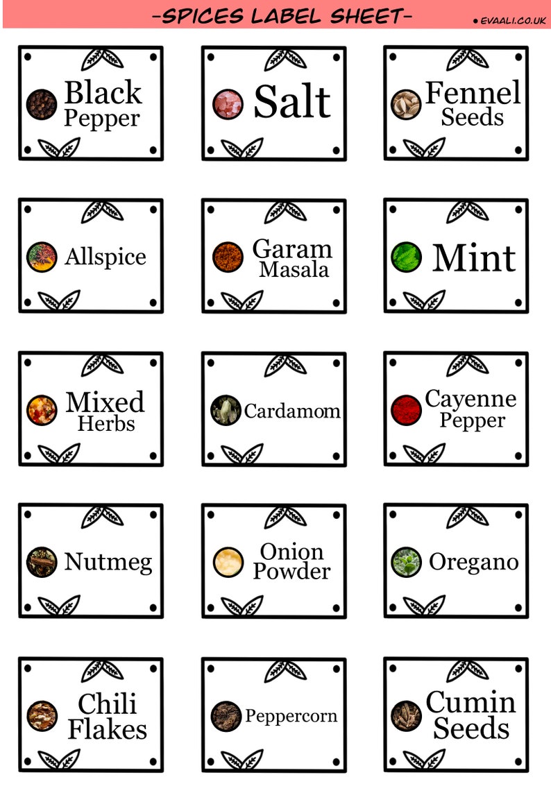 Spices and Herbs Vinyl Sticker Adhesive Labels - Spices Label - 15 ...