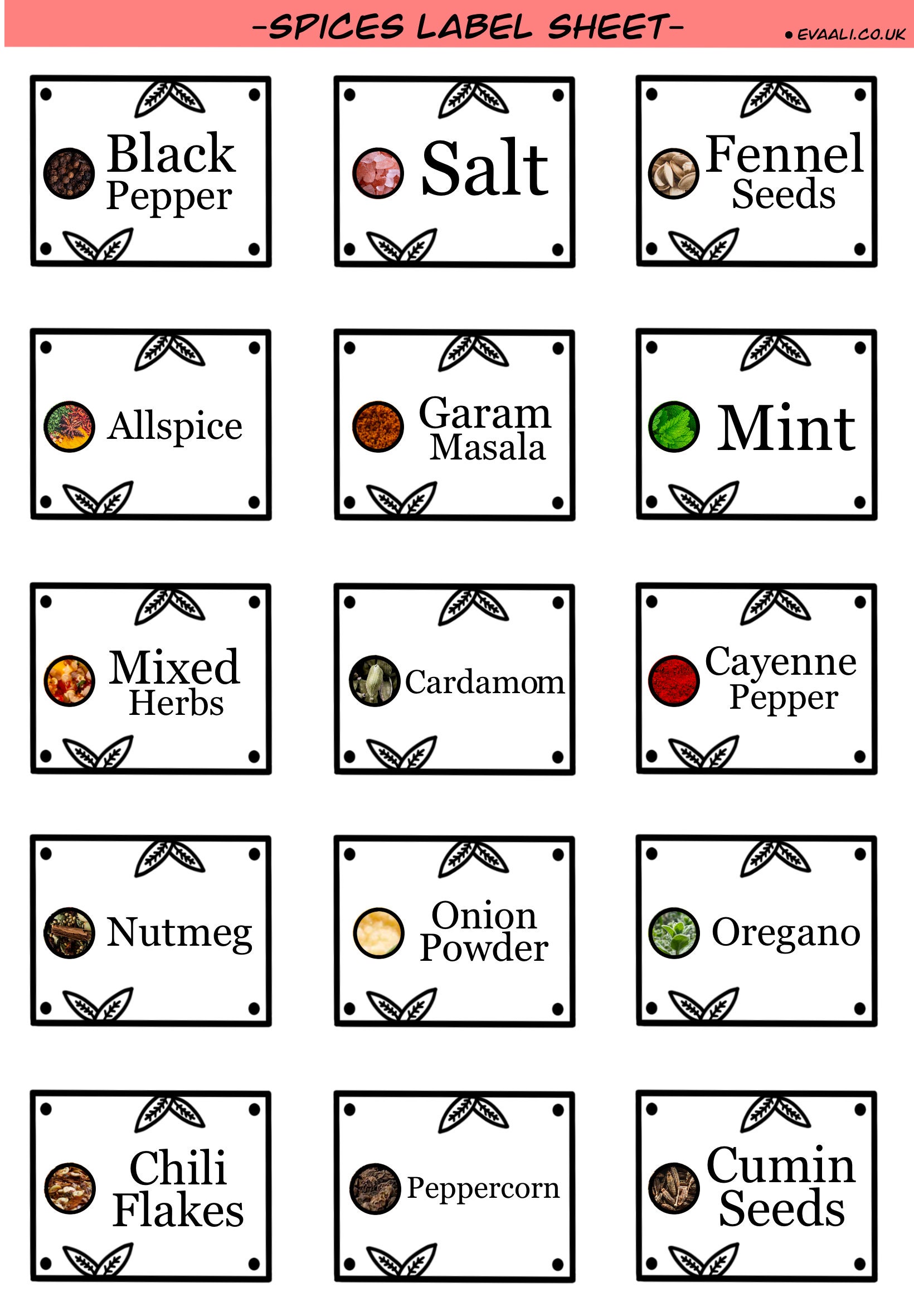 Spices and Herbs Vinyl Sticker Adhesive Labels - Spices Label - 15 ...
