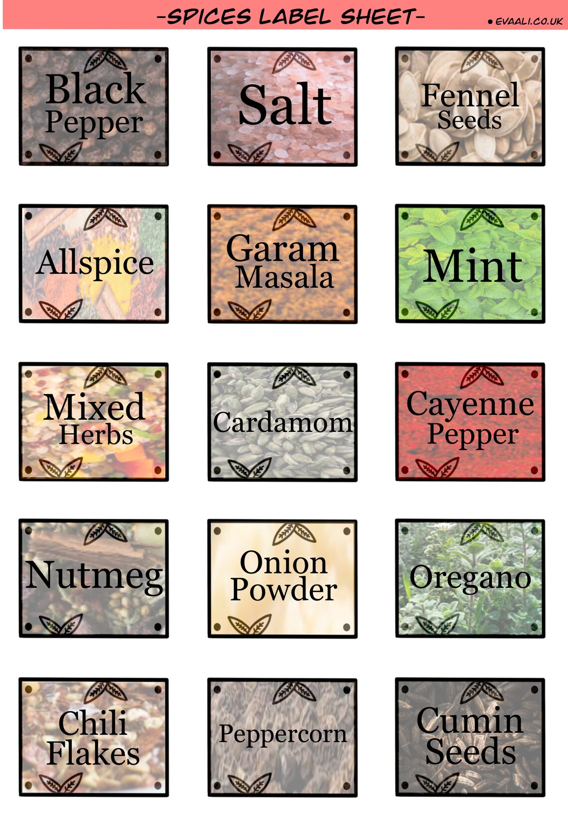Spices and Herbs Vinyl Sticker Adhesive Labels - Spices Label - 15 ...