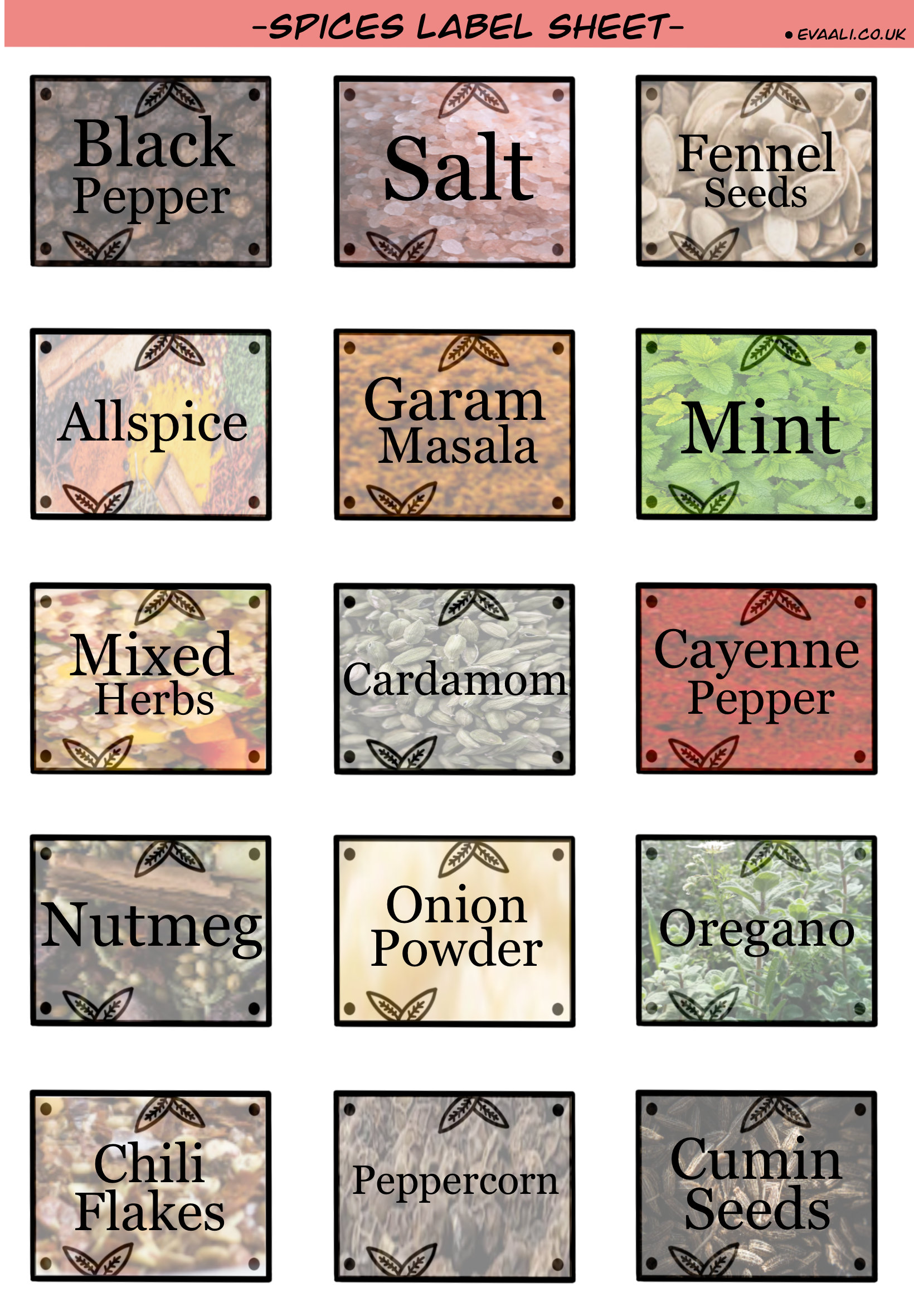 Spices and Herbs Vinyl Sticker Adhesive Labels - Spices Label - 15 ...