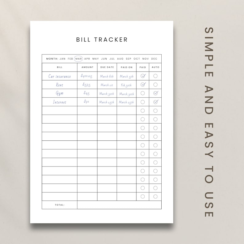 Monthly Bill Tracker Printable | Bill Payment Tracker | Digital Bill ...