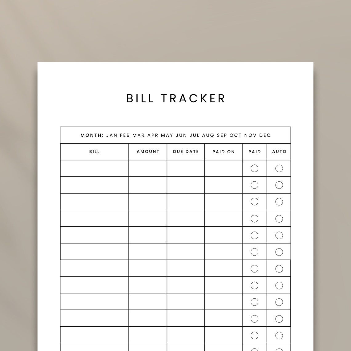 Monthly Bill Tracker Printable | Bill Payment Tracker | Digital Bill ...