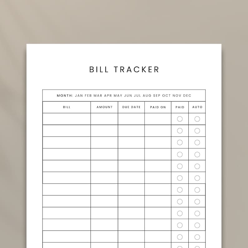 Monthly Bill Tracker Printable | Bill Payment Tracker | Digital Bill ...