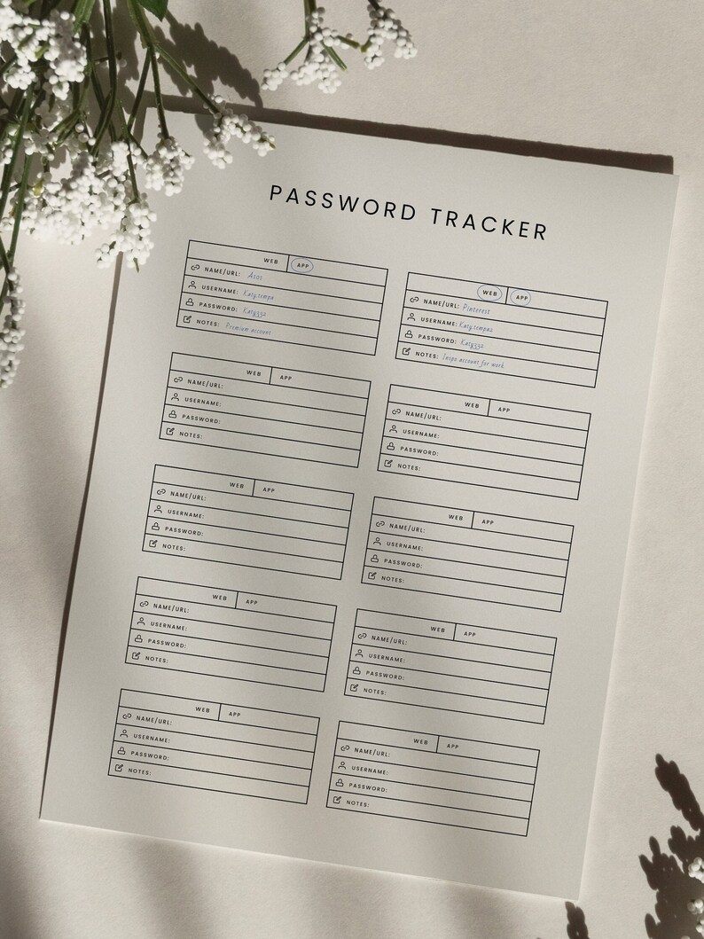 Password Tracker Printable | Password Log | Password Keeper | Digital ...