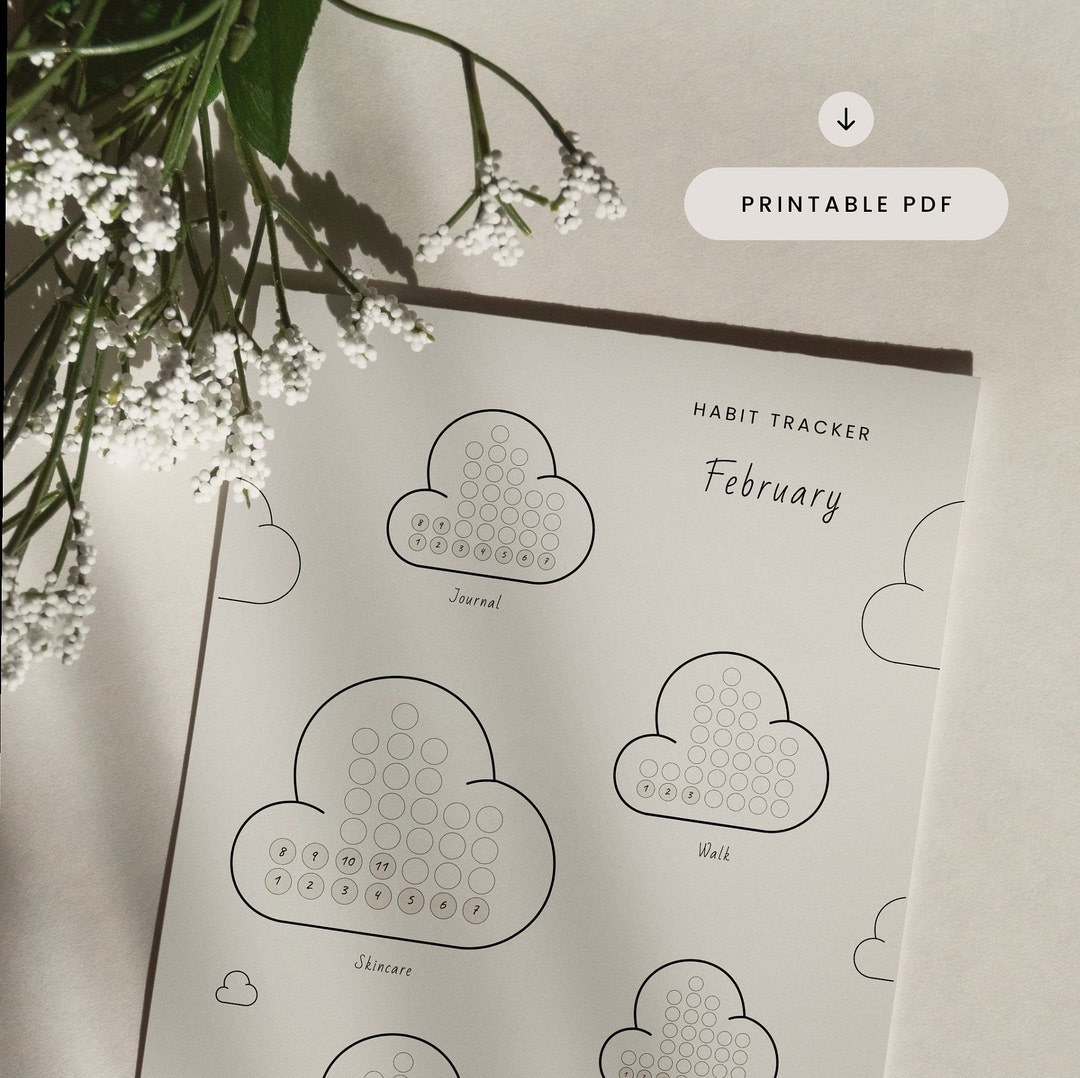 Monthly Habit Tracker Printable Unique, Cute, Cloud Daily Habit Tracker ...