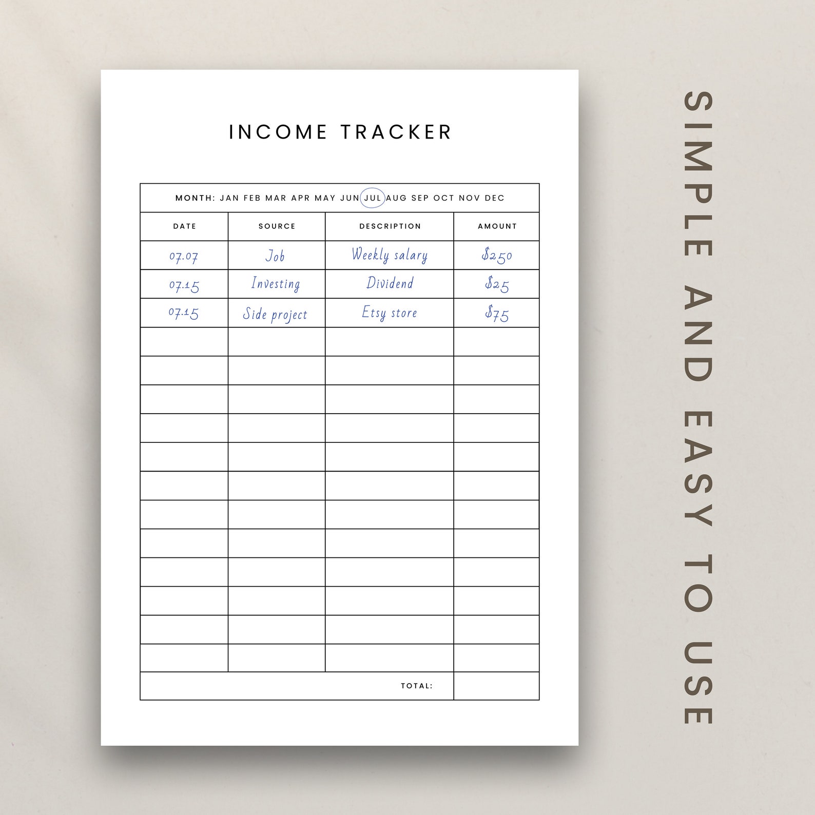 Income Tracker Printable | Finance Tracker | Income Overview | Money ...