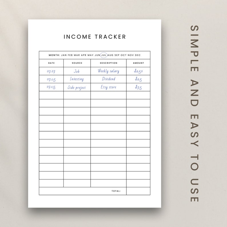 Income Tracker Printable Finance Tracker Income Overview Money ...