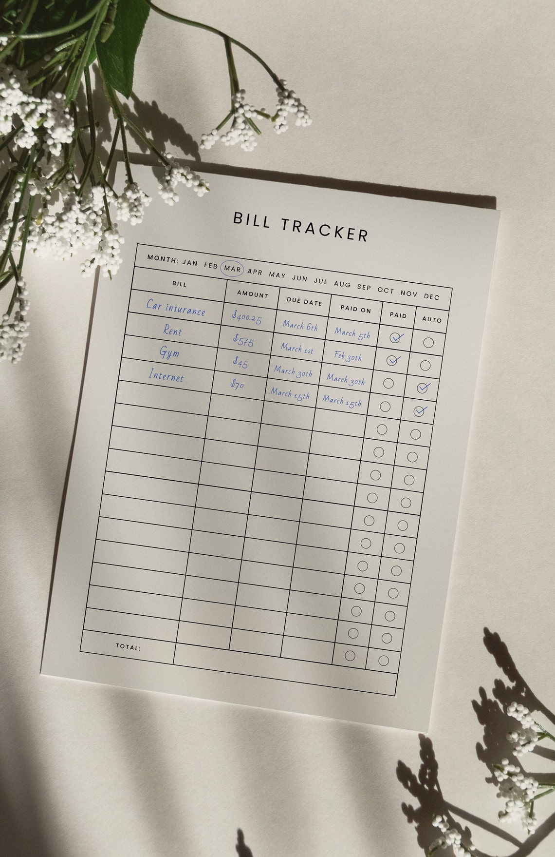 Monthly Bill Tracker Printable | Bill Payment Tracker | Digital Bill ...