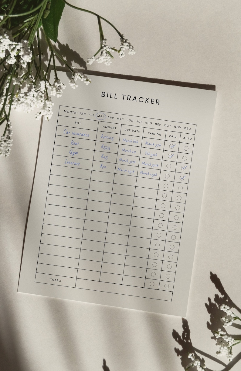 Monthly Bill Tracker Printable | Bill Payment Tracker | Digital Bill ...