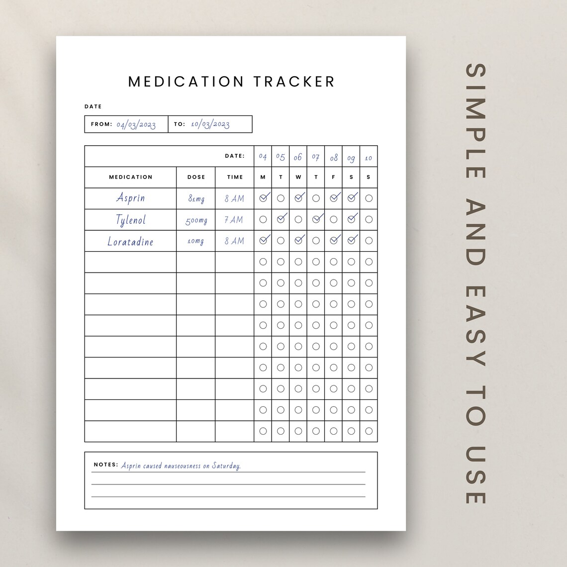 Medication Tracker Daily & Weekly | Medication Log | Medication List ...