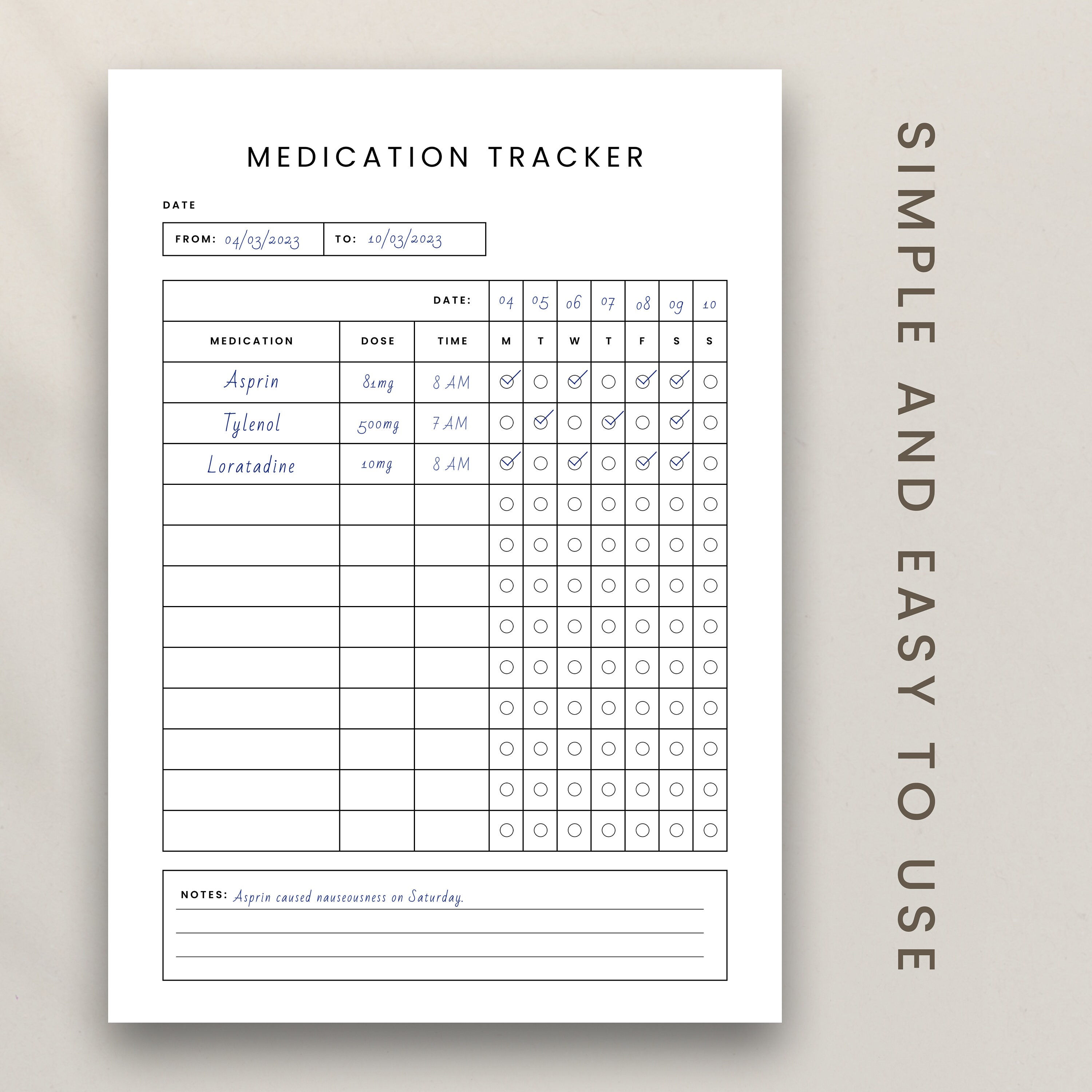 Medication Tracker Daily & Weekly | Medication Log | Medication List ...