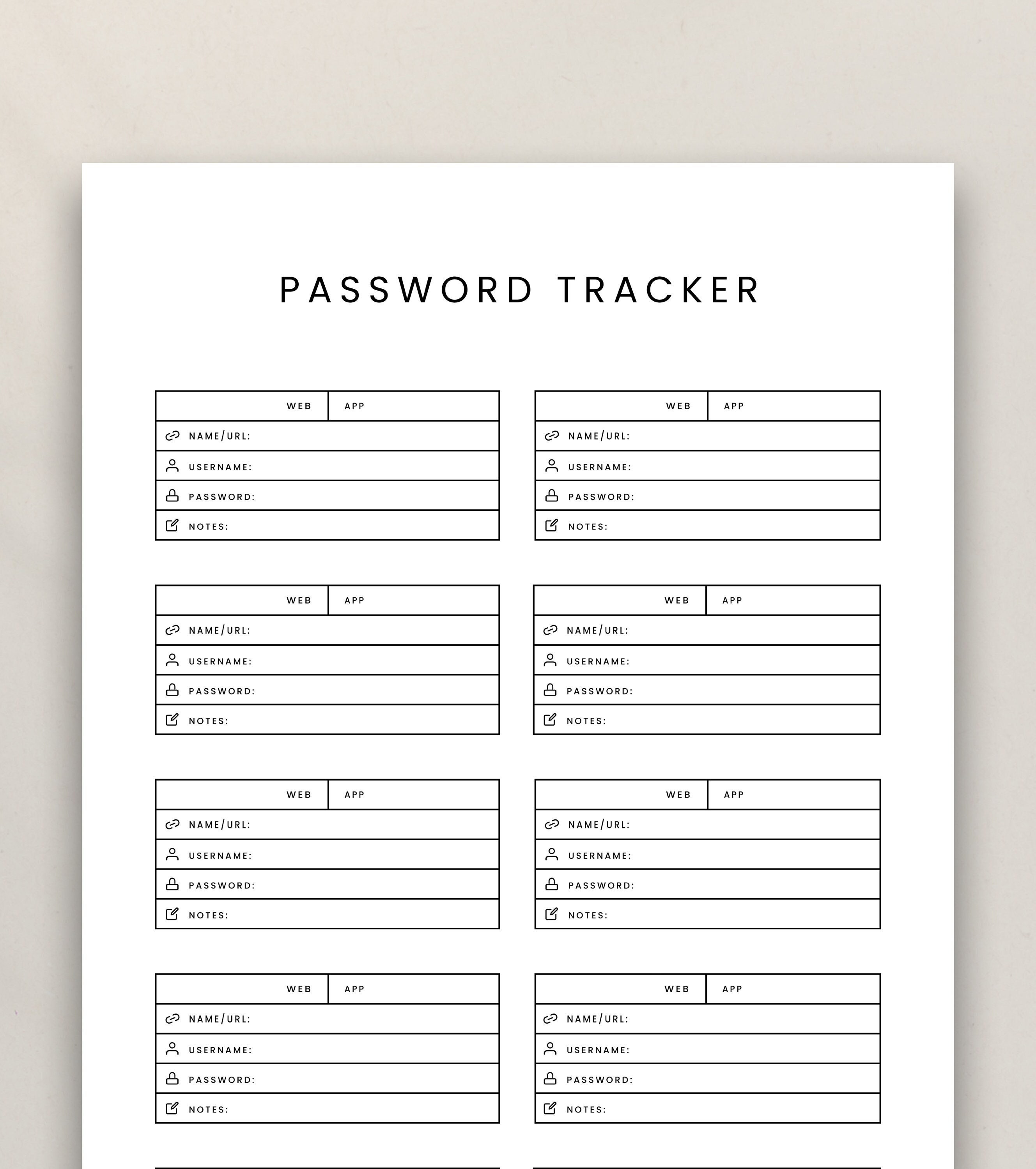 Password Tracker Printable Password Log Password Keeper Digital ...