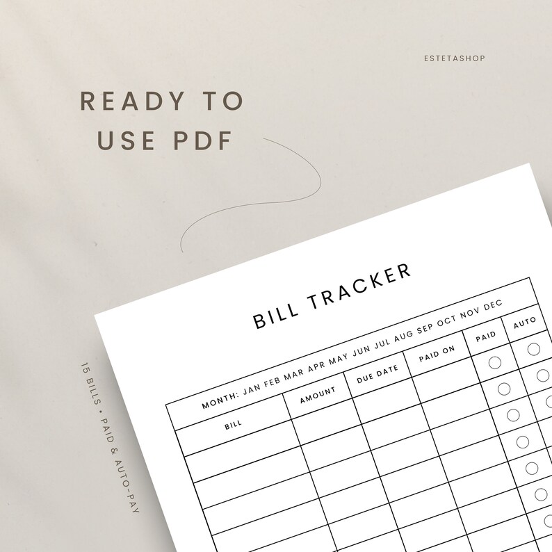 Monthly Bill Tracker Printable | Bill Payment Tracker | Digital Bill ...