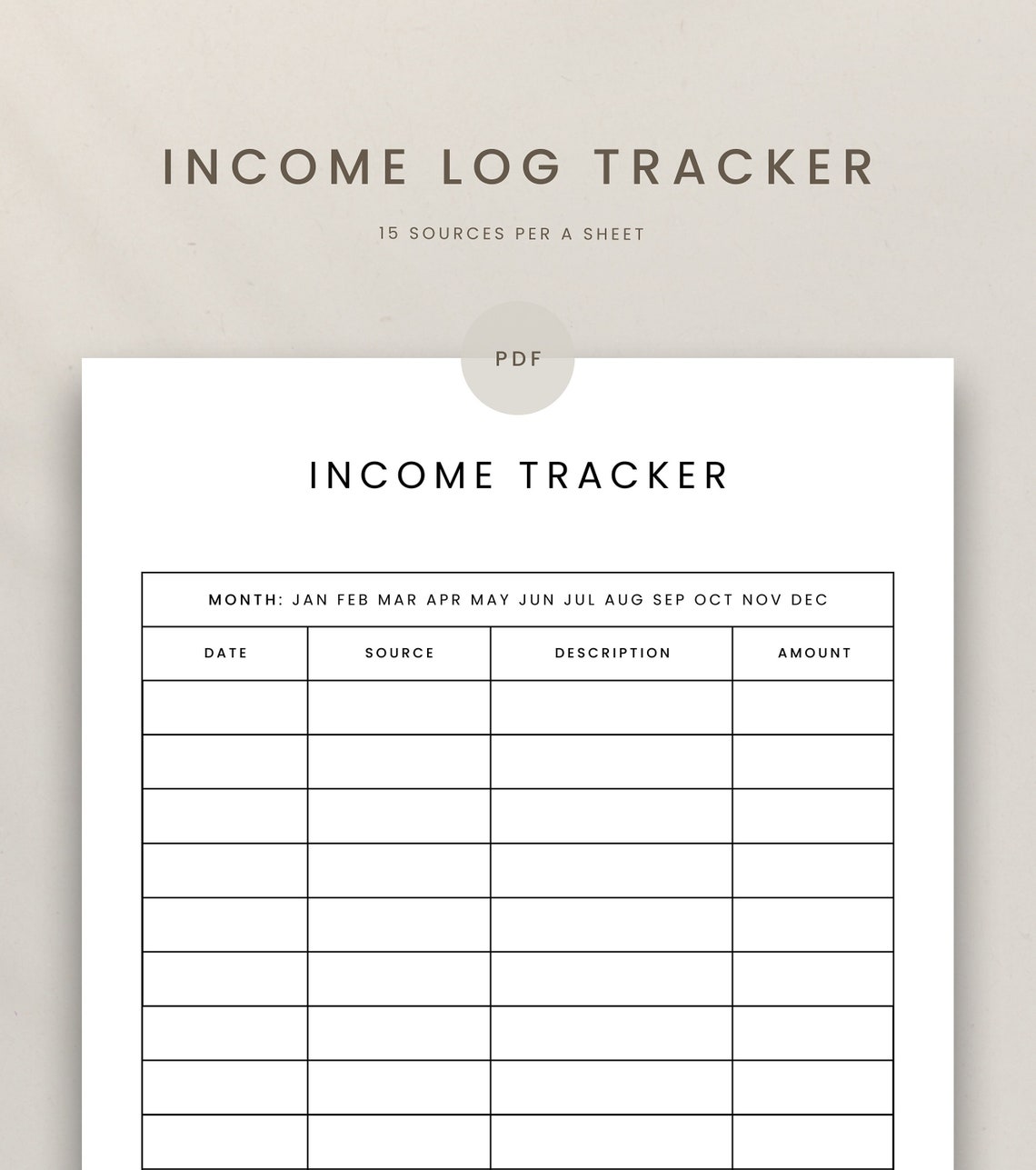 Income Tracker Printable Finance Tracker Income Overview Money ...