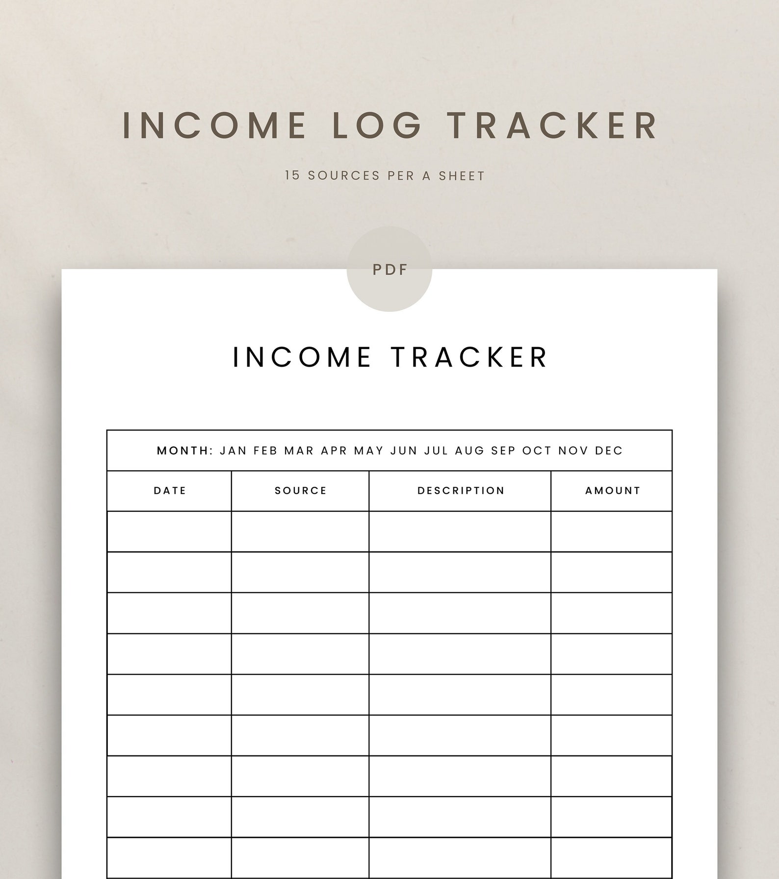 Income Tracker Printable Finance Tracker Income Overview Money ...