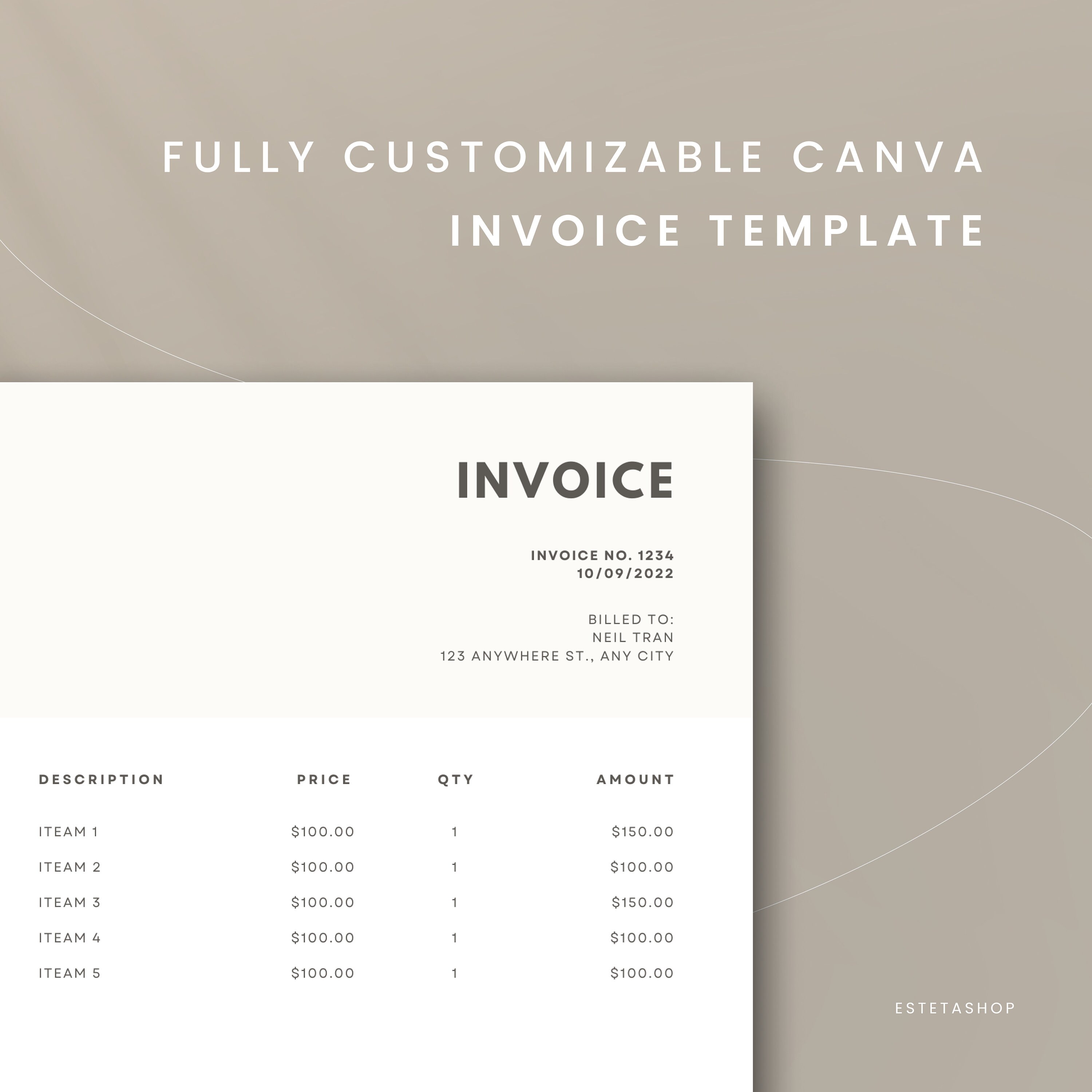 Editable Invoice Template | Business Invoice | Customizable Order Form ...