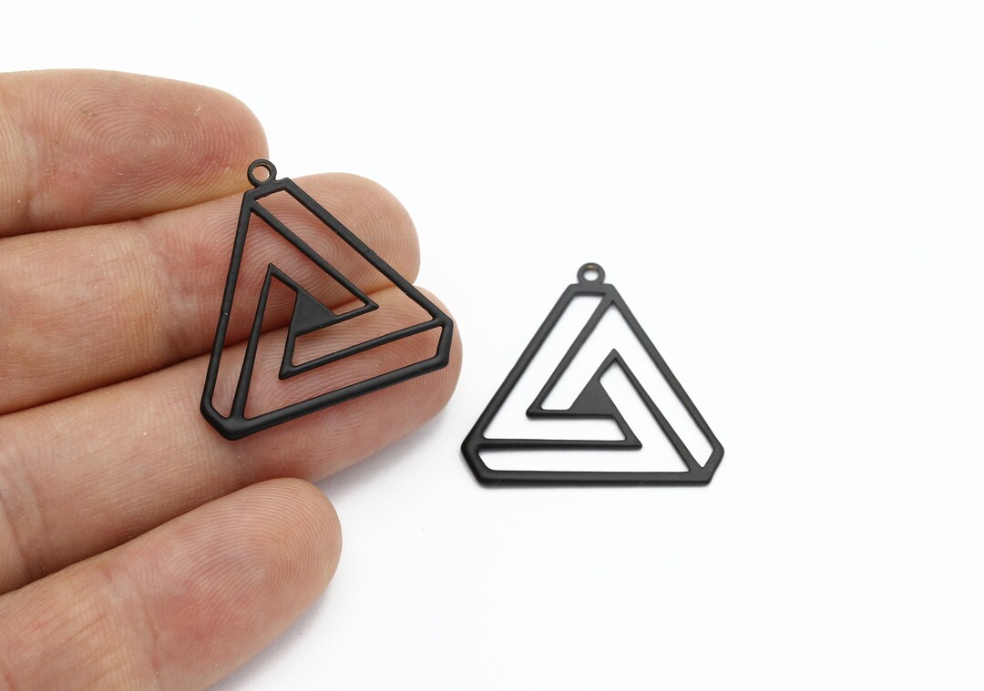 2 Pcs Black Plated Laser Cut Triangle Charms, Penrose Triangle Pendant ...