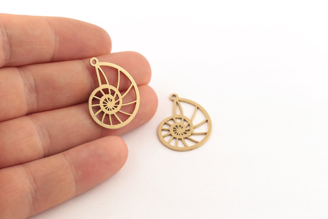 2 Pcs Raw Brass Snail Shell Pendant, Snail Shell Earrings, Laser Cut ...