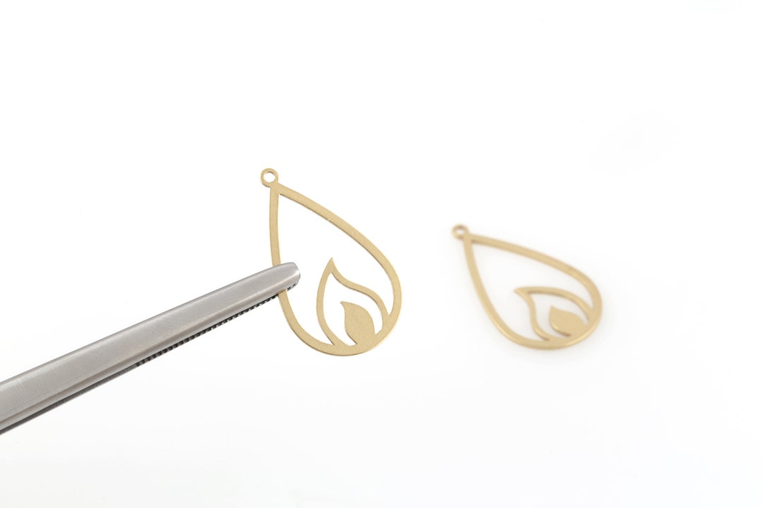 2 Pcs Raw Brass Flame Charm, Brass Findings, Drop Flame Jewelry, Drop ...