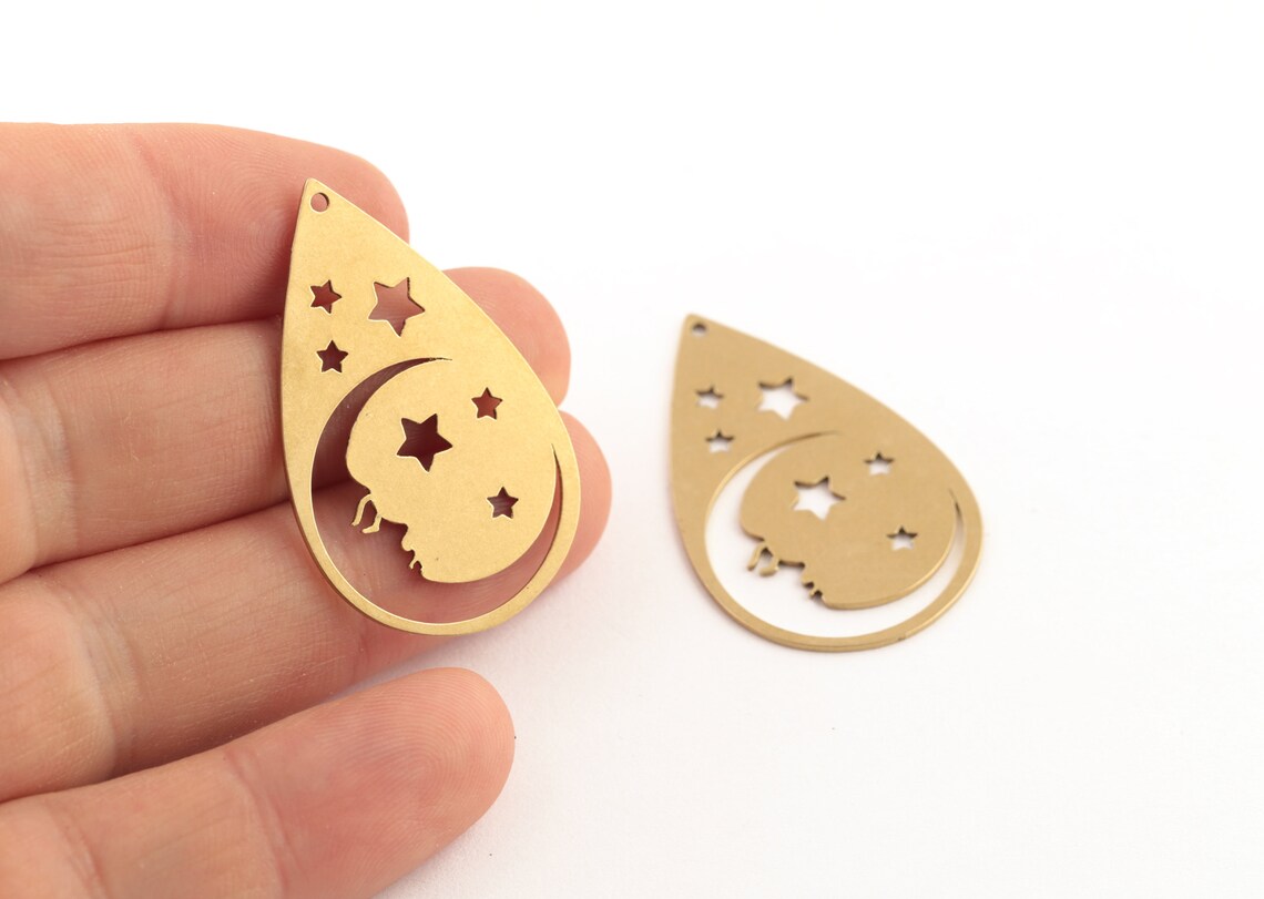2pcs Raw Brass Laser Cut Moon Face Pendant Drop Shaped - Etsy
