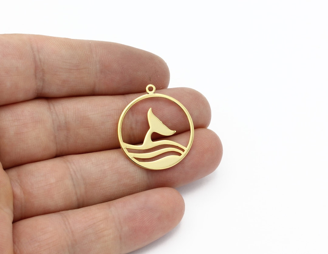 24k Gold Plated Sea Wave Charms, Dolphin Tail Pendant, Round Sea Wave ...