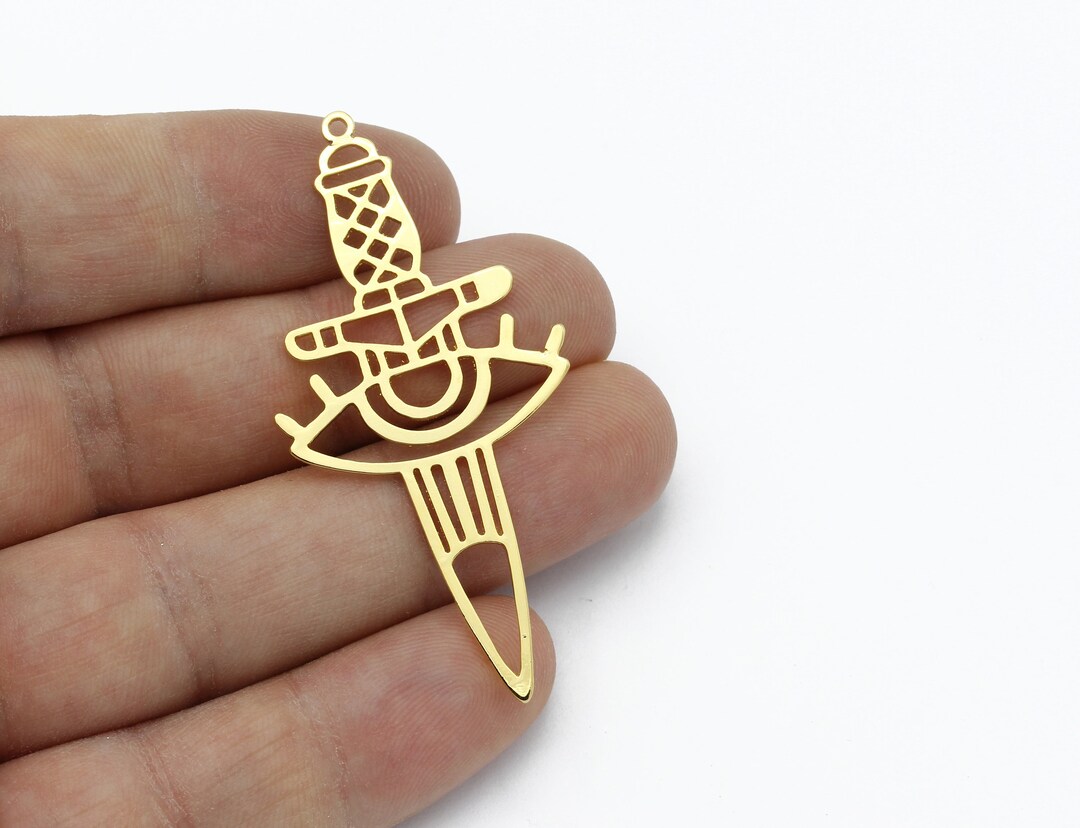 24k Gold Plated Sword Charms, Eye Detailed Sword Pendant, Gold Sword ...