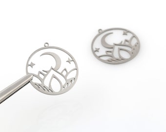 2pcs Stainless Steel Cloud Crescent Moon Stars Earring Charm Pendant, Round Crescent Cloud Wind ...