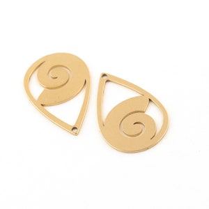 2 Pcs Raw Brass Snail Pendant, Drop Shaped Oyster Earring, Laser Cut ...
