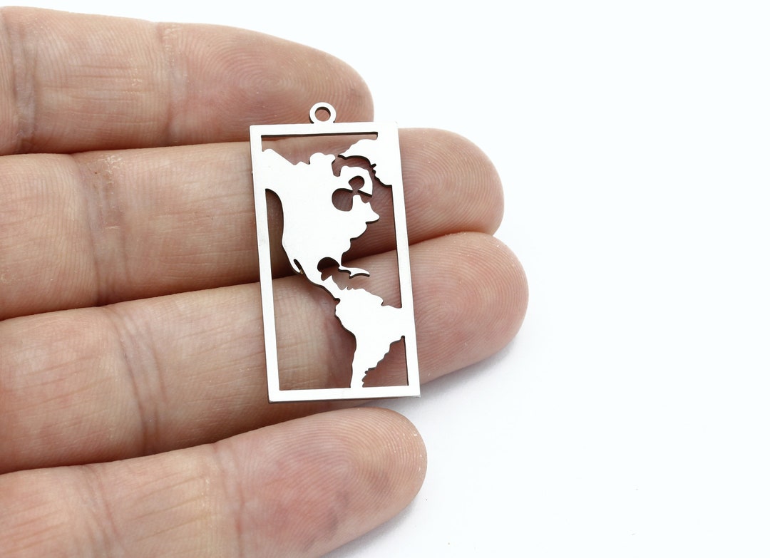 Stainless Steel Map Pendant, World Map Charm, Rectangle Eart Globe ...