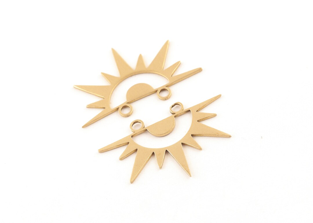 4 Pcs Raw Brass Laser Cut Sun Connector, Sun Earring Charms, Raw Brass ...