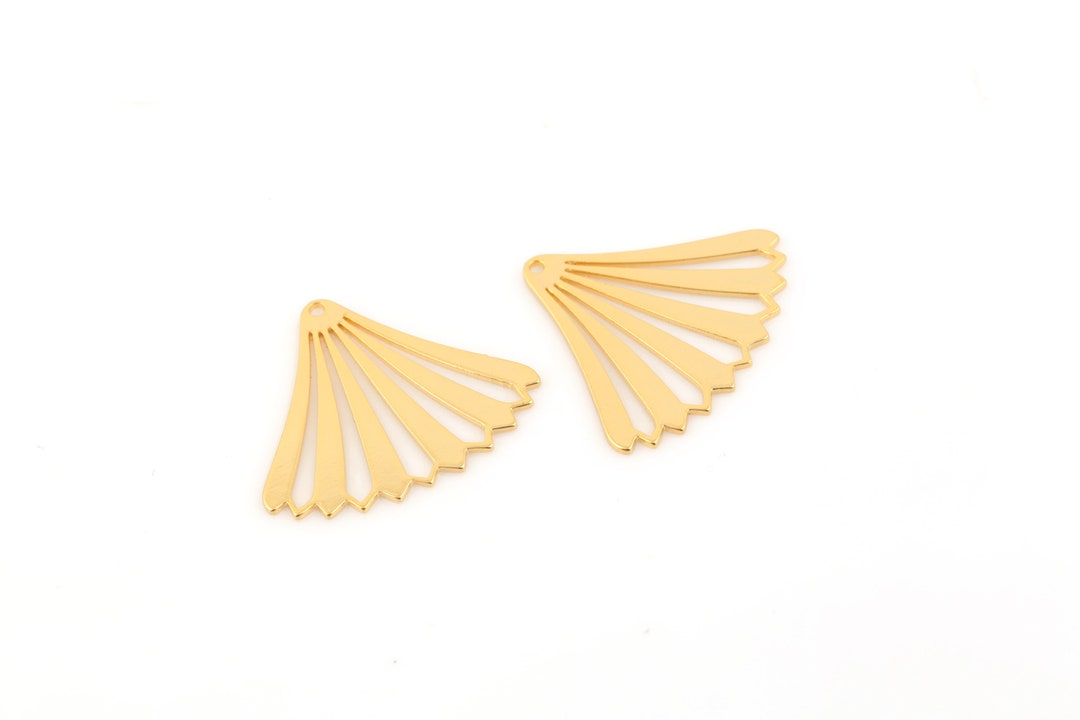 Shiny Gold Plated Fan Charms, Laser Cut Fan Shaped Earrings, Fan ...