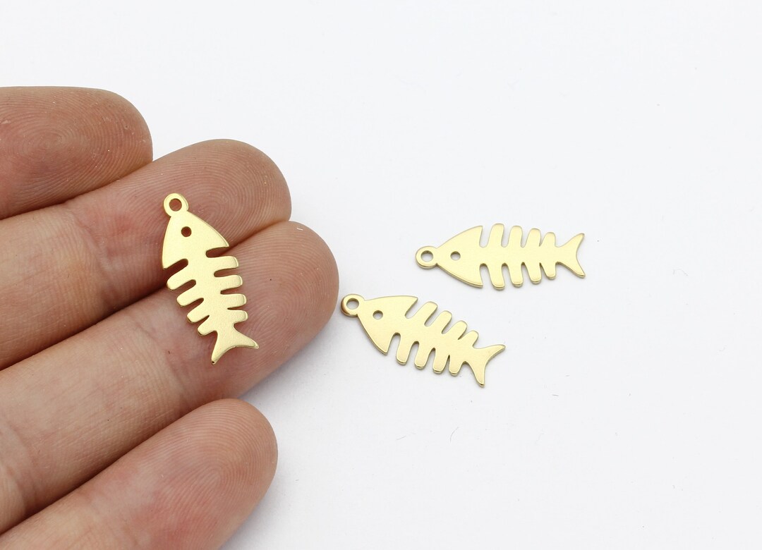 4 Pcs Raw Brass Fish Pendant, Fish Bone Charm, Fish Eearrings, Raw ...