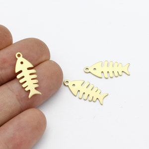 4 Pcs Raw Brass Fish Pendant, Fish Bone Charm, Fish Eearrings, Raw ...