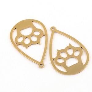 2 Pcs Raw Brass Laser Cut Paw Charms, Drop Shaped Paw Pendant, Raw ...